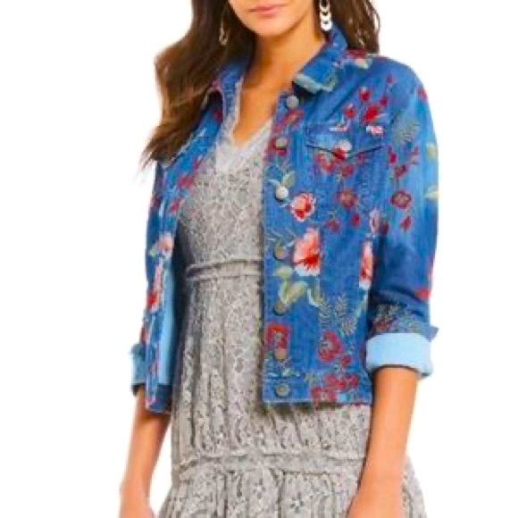 Reba | Jackets & Coats | Reba Floral Embroidered Soft Denim Jacket ...